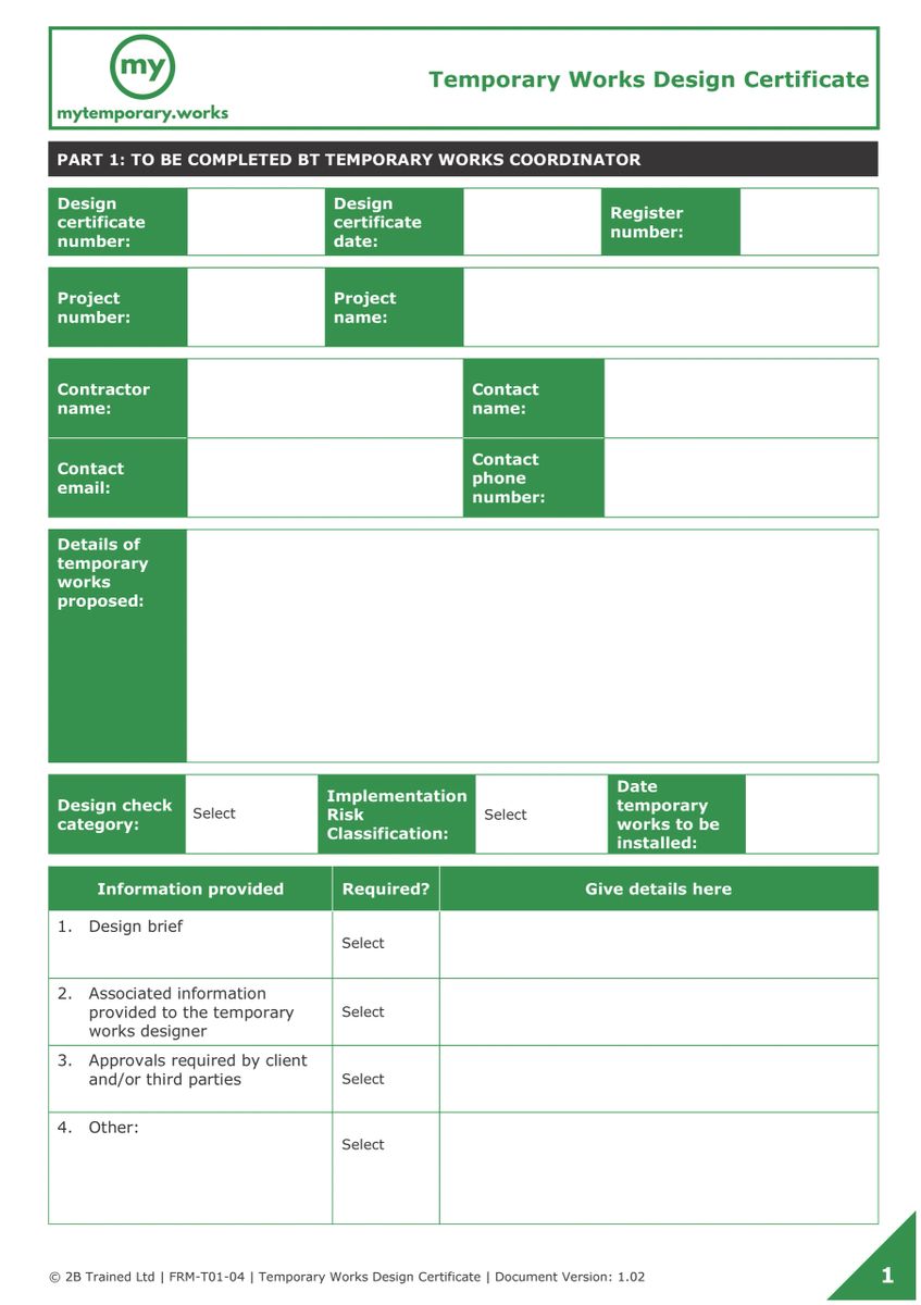 Temporary Works Design Certificate